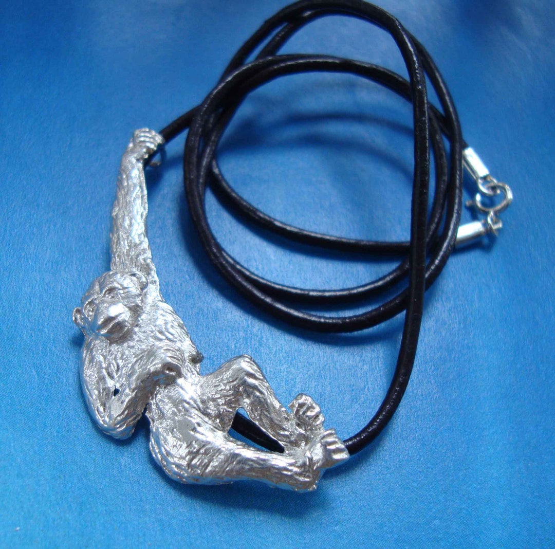 CHIMPANZEE PENDANT, Chimp Jewel Handmade in 925 Sterling Silver ...
