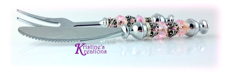 Knife & Fork H'orderve Set Pink Crystal Metal Stainless Steel Silver ...