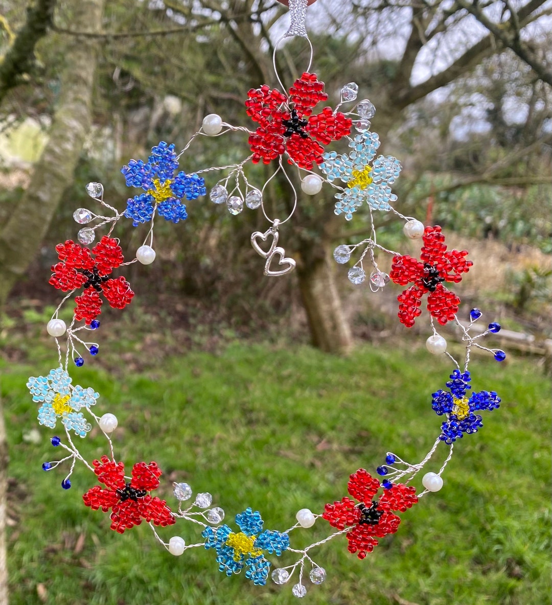 Forget-me-not Poppy Wall Hanging Sun Catcher, Christmas Tree Decoration ...