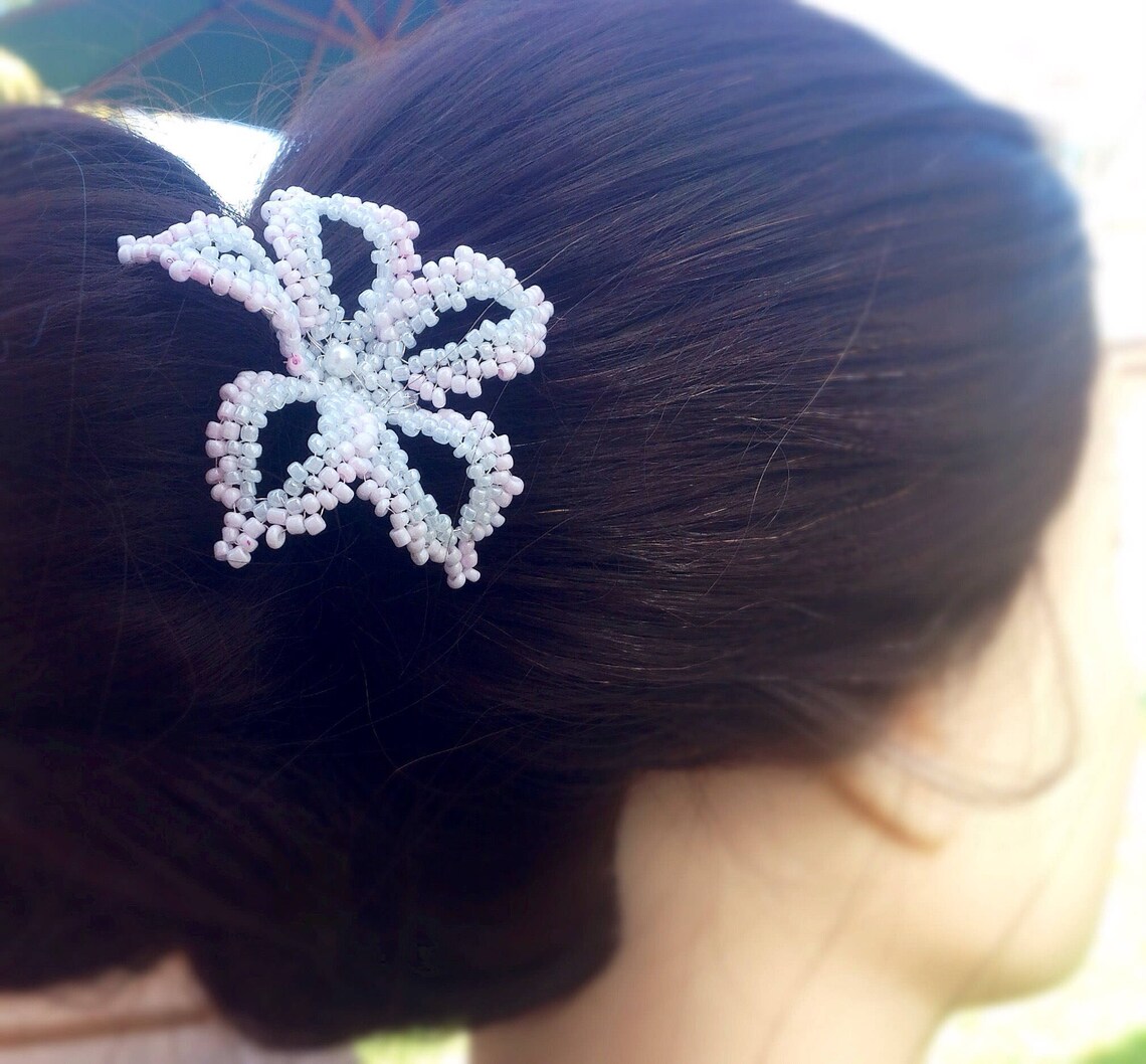 Bead Flower Hair Pinbeaded Hair Pin French Beaded Hawaiian - Etsy UK