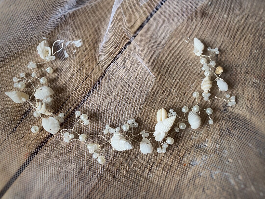 Seashell Wedding Hair Vine | Bridal Pearl Hair Accessory - Etsy