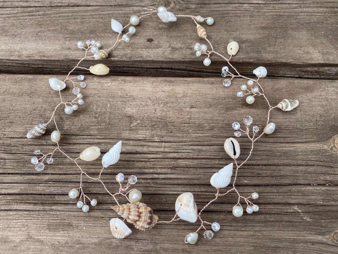 Seashell Wedding Hair Vine – Boho Bridal Crown, Pearl & Crystal - Etsy