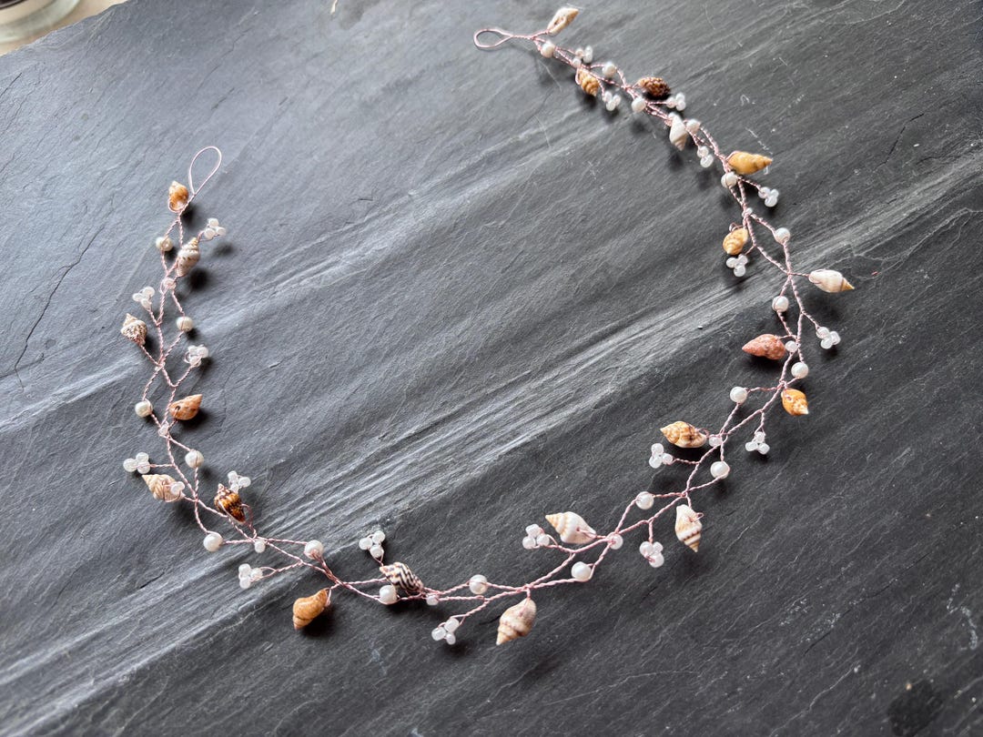 Seashell Wedding Hair Vine | Beach Bridal Crown With Glass Pearls - Etsy