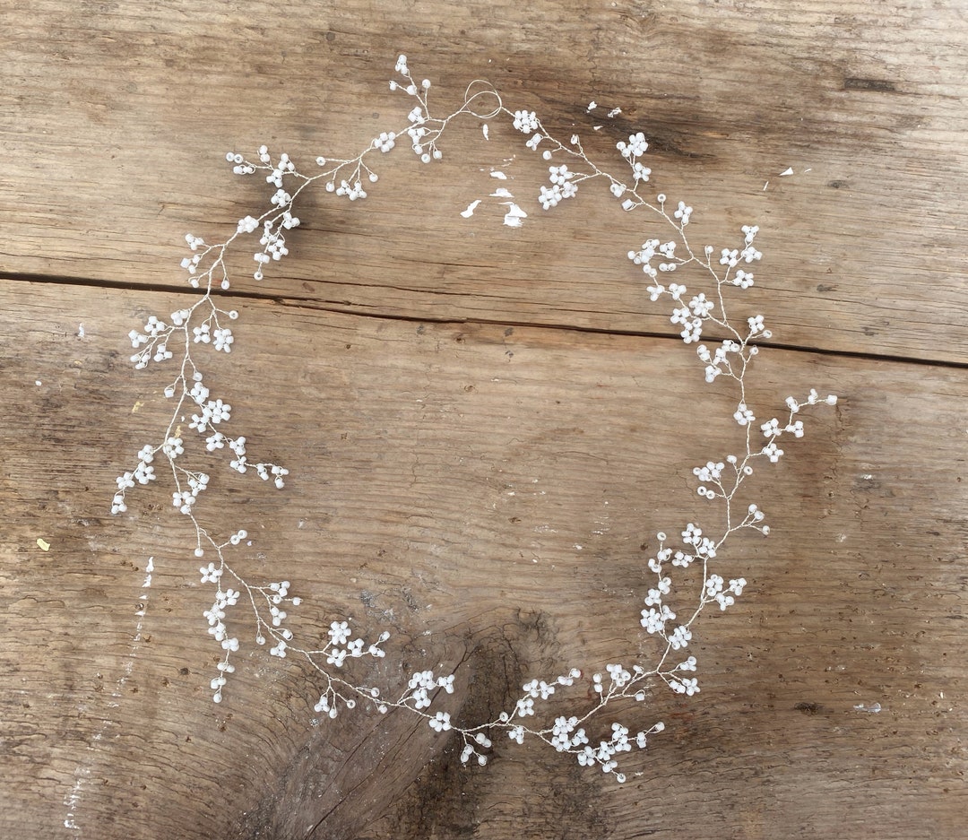Dainty White Bridal Hair Vine | Silver Gypsophila Crown - Etsy Canada