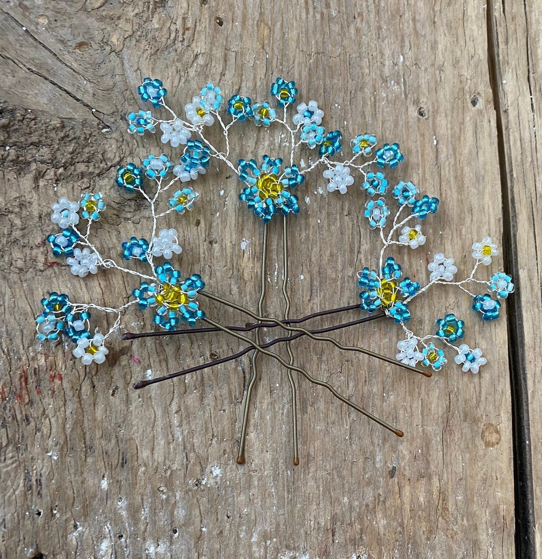 Forget-me-not Hair Pins, Bridal Bun Accessory, Something Blue - Etsy