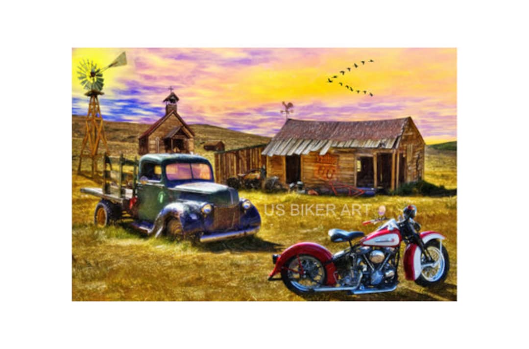 Route 66 Harley Davidson Panhead Vintage Nostalgic Sturgis Country Farm ...