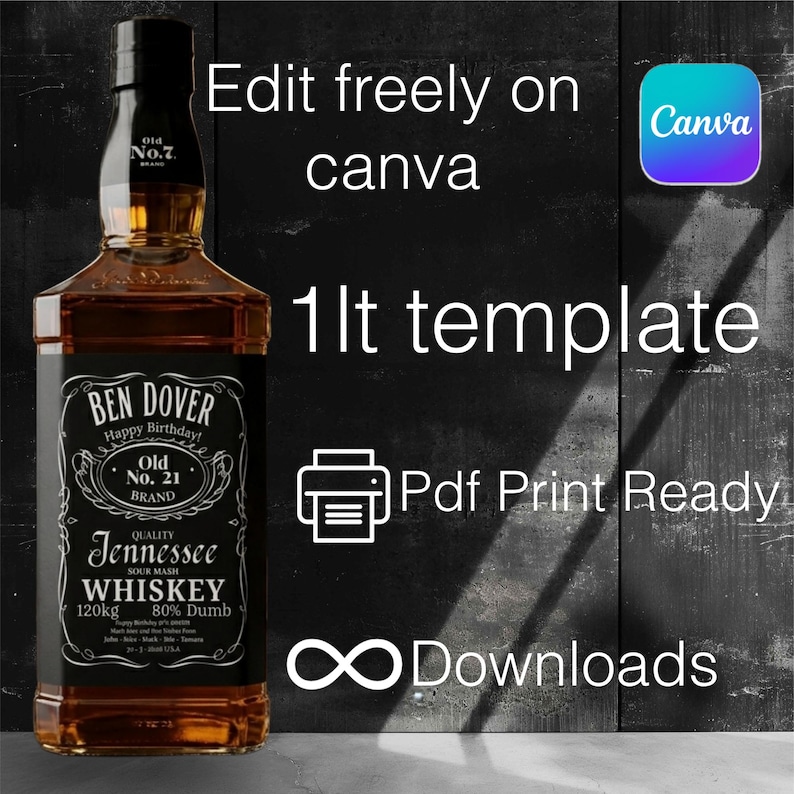 Custom Whiskey Label Template, Editable Canva Bottle Sticker (digital ...