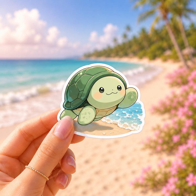 Sea Turtle Sticker | Kawaii Ocean Animal Vinyl Decal for Water Bottles ...