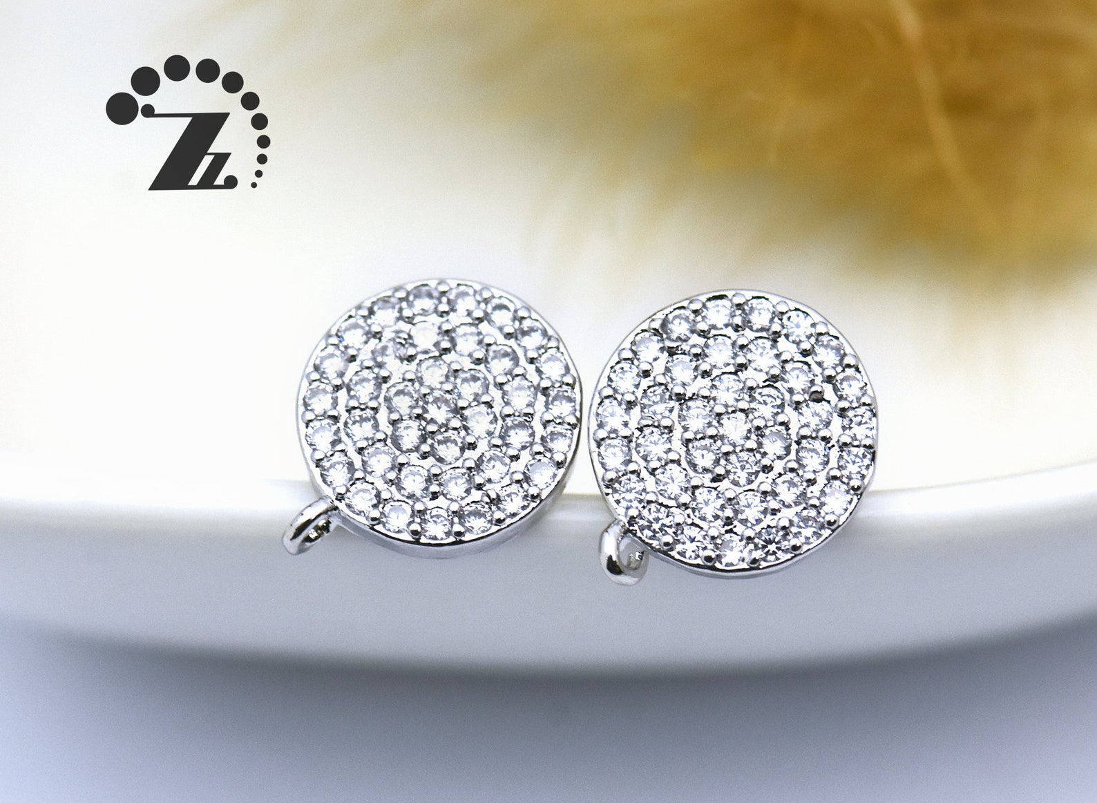 CZ Micro Pave Ear Posts With Loops-gold or Silver Plated Brass | Etsy