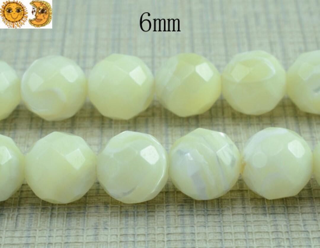 MOP,15 Inch Full Strand White Mop,mother of Pearl Faceted(64 Faces ...