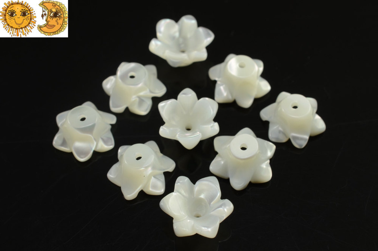 White MOP Lily Flower Shell Beadcarved Flowermopmother of | Etsy