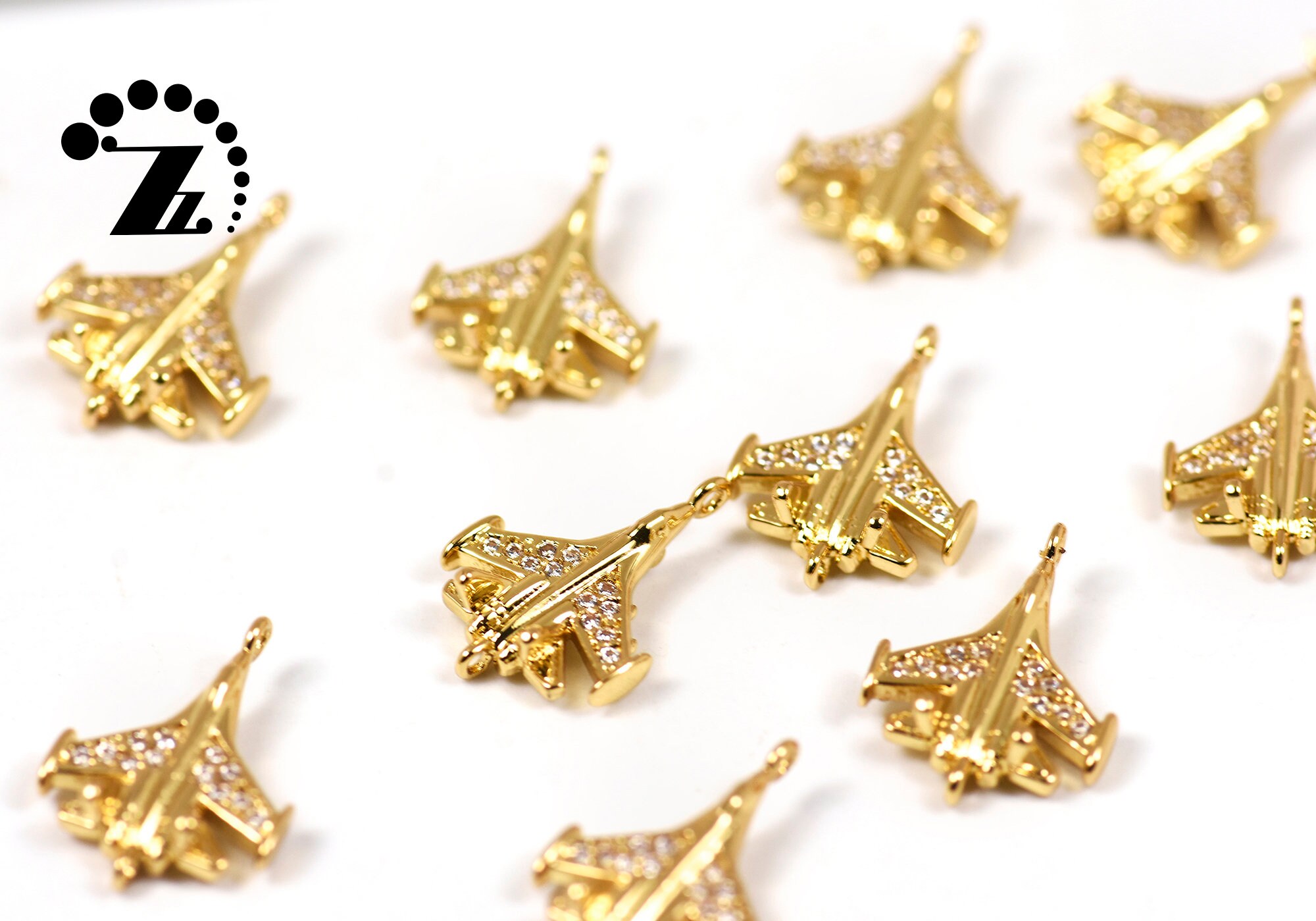 CZ Micro Pave Airplane Charms CharmsGold platedCubic | Etsy