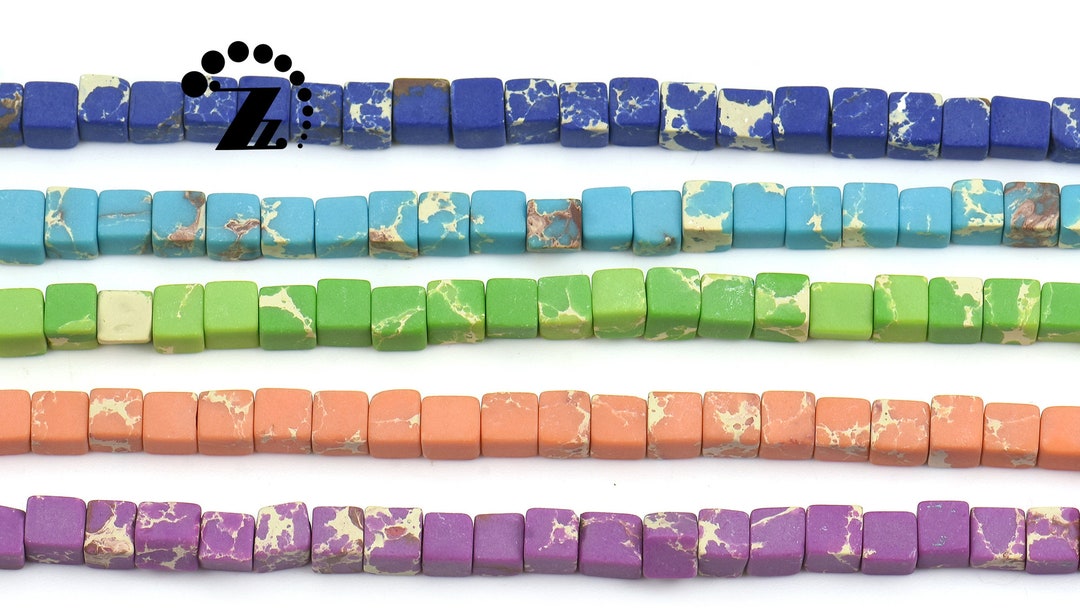 Synthetic Imperial Jasper Matte Cube Beads,deep Blue,orange,light Blue ...