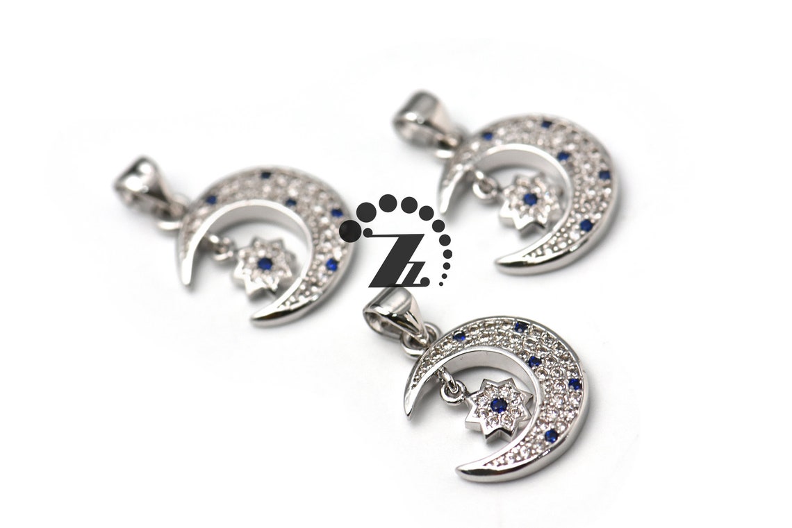 Copperrhinestone5 Pcs Silver Moon Pendantbeautiful - Etsy