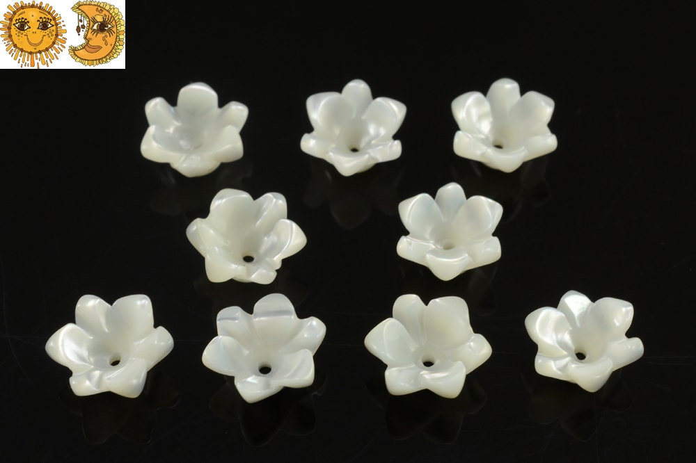 White MOP Lily Flower Shell Bead,carved Flower,mop,mother of Pearl ...