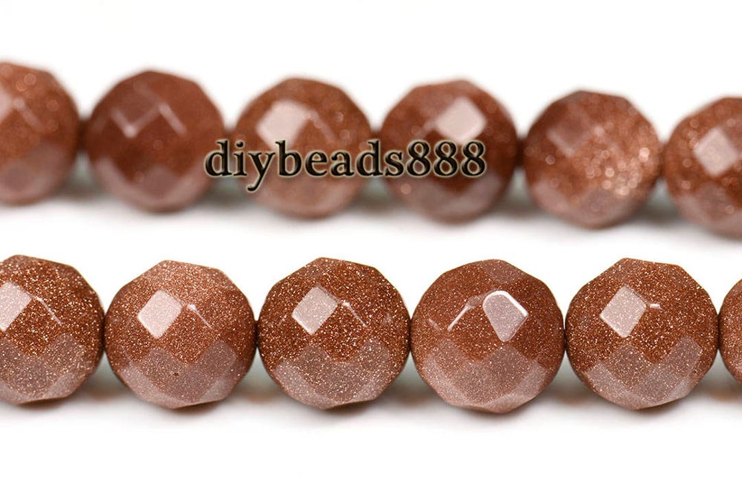 Goldstone,15 Inch Full Strand Goldstone Faceted(64 Faces) Round Beads ...