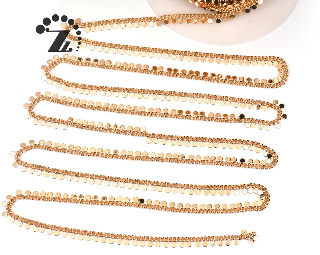 Gold Curb Chain With Round Charms,18k Real Gold Plated Chains,brass ...