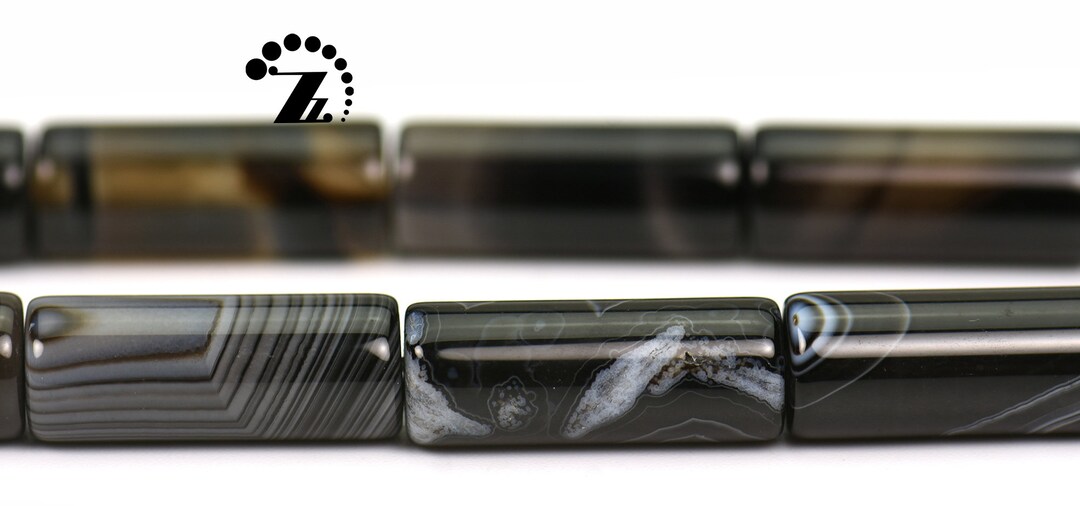 Black Banded Agate Smooth Tube Bead,column Bead,cylinder Bead,sardonyx ...