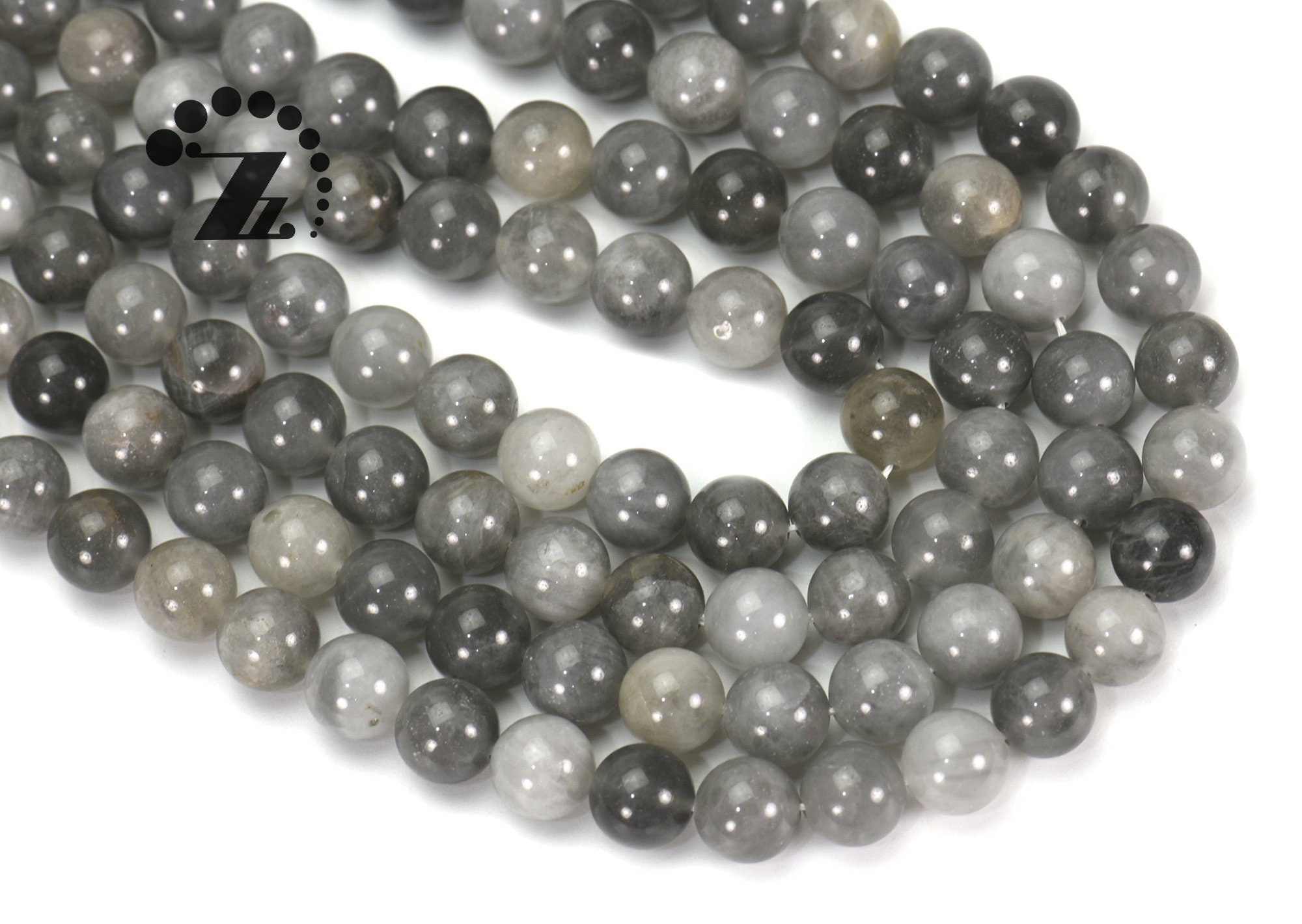 Gray Crystal Quartz Smooth Round Beads,crystal Quartz,cloud Crystal ...