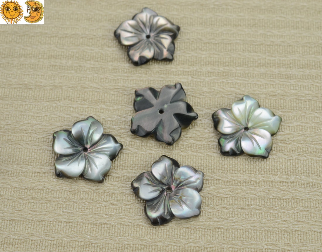Black Shell10 Pcs of Natural Black Shell Carved Flower | Etsy