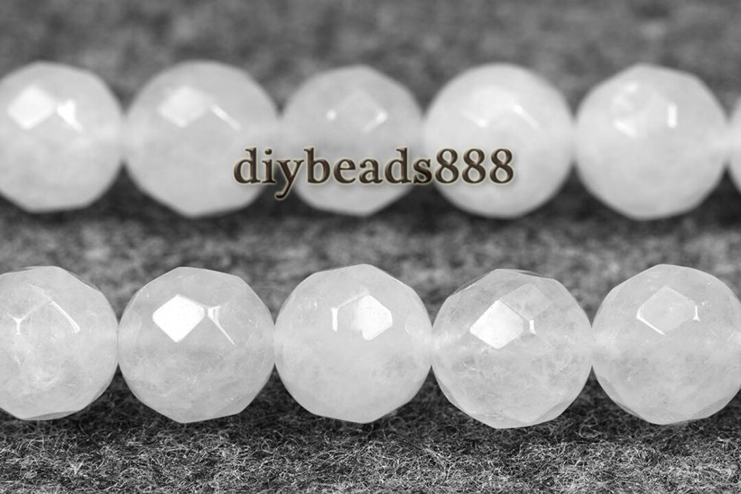 Jade,15 Inch Full Strand White Jade Faceted(64) Round Beads,transparent ...