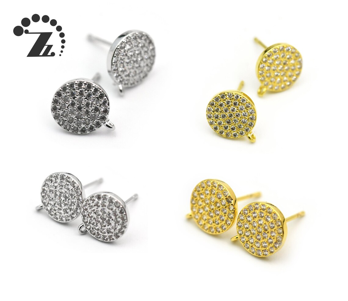 CZ Micro Pave Ear Posts With Loops-gold or Silver Plated Brass - Etsy