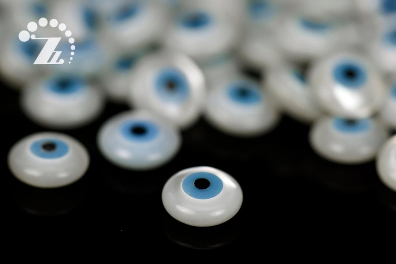 10 Pcs White Shell Round Eye Beads,double Sided Evil Eye Beads,natural ...