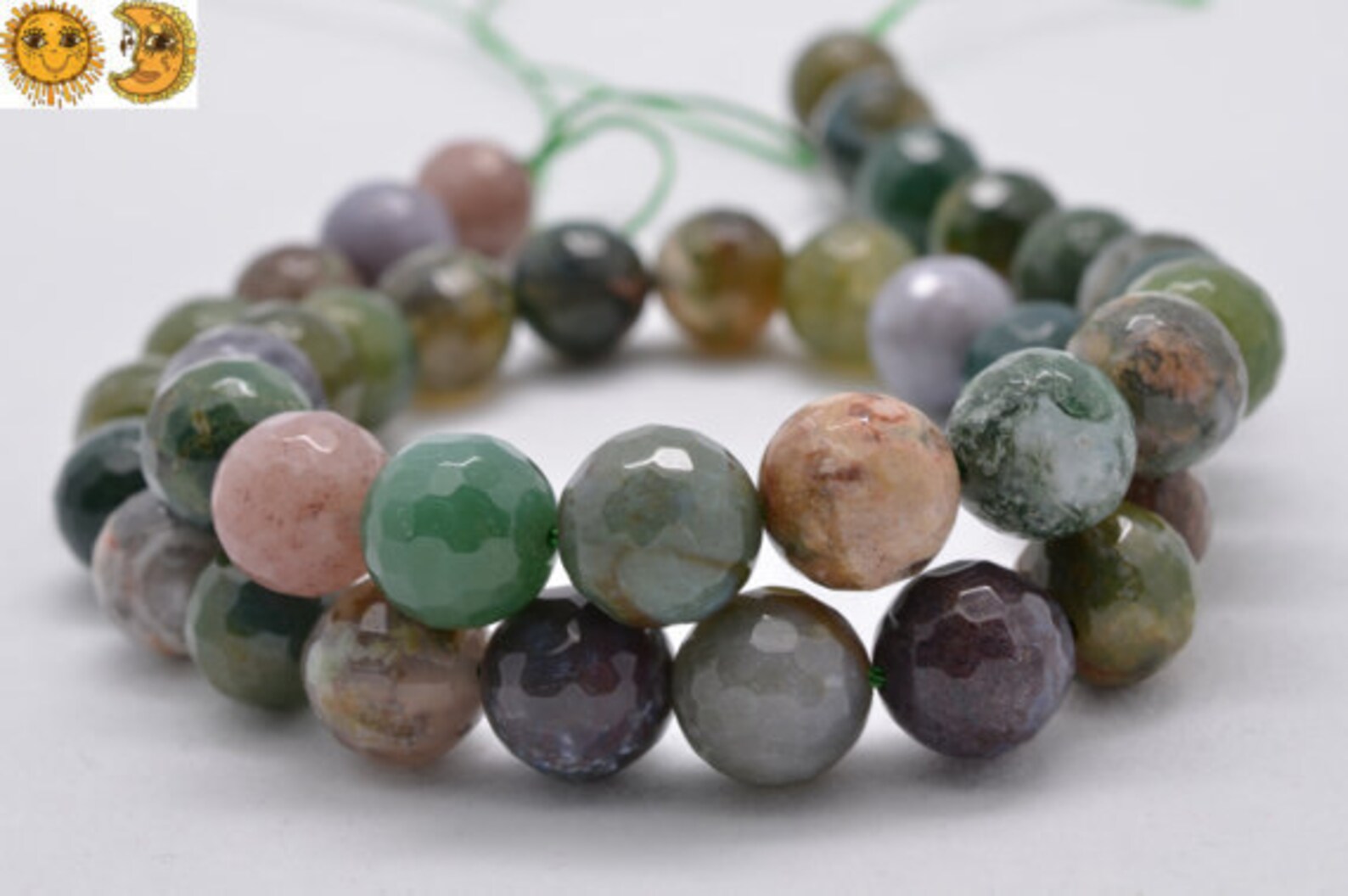 India Agate,15 Inch Full Strand Natural India Agate Faceted(128 Faces ...