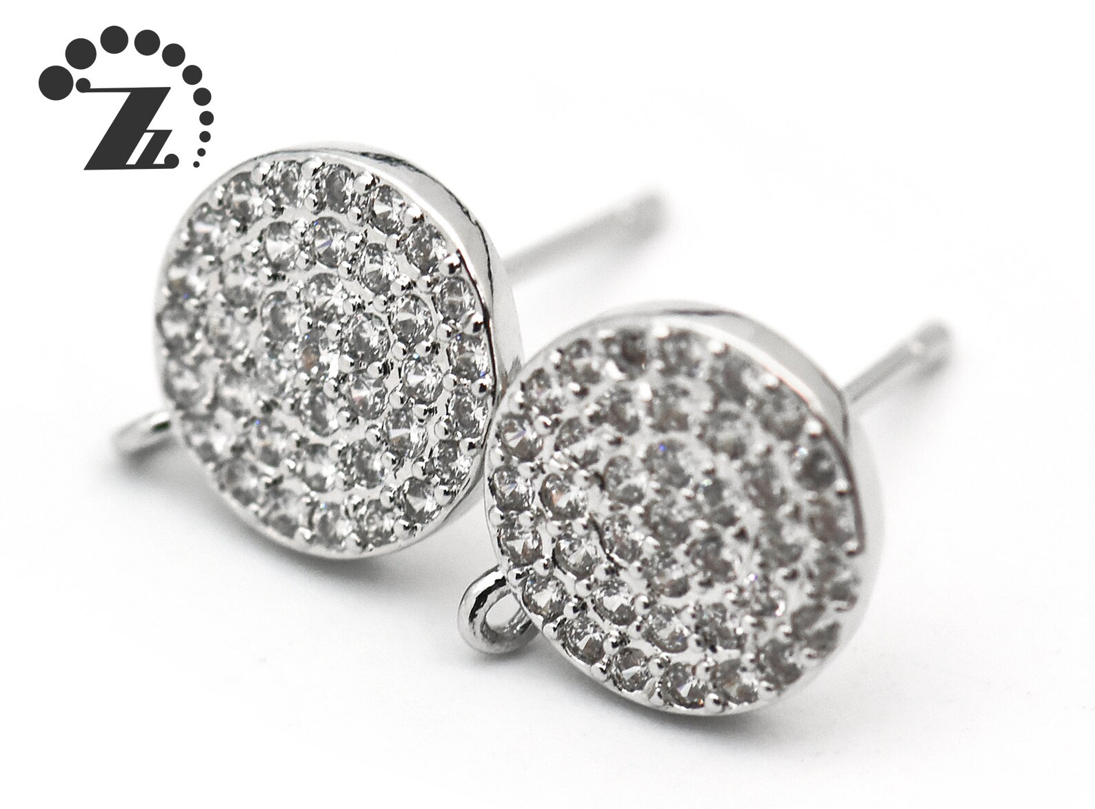 CZ Micro Pave Ear Posts With Loops-gold or Silver Plated Brass | Etsy