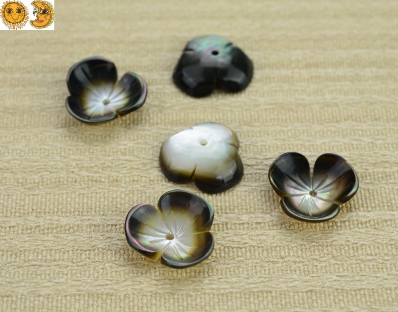 Black Shell10 pcs of natural Black shell carved flower | Etsy