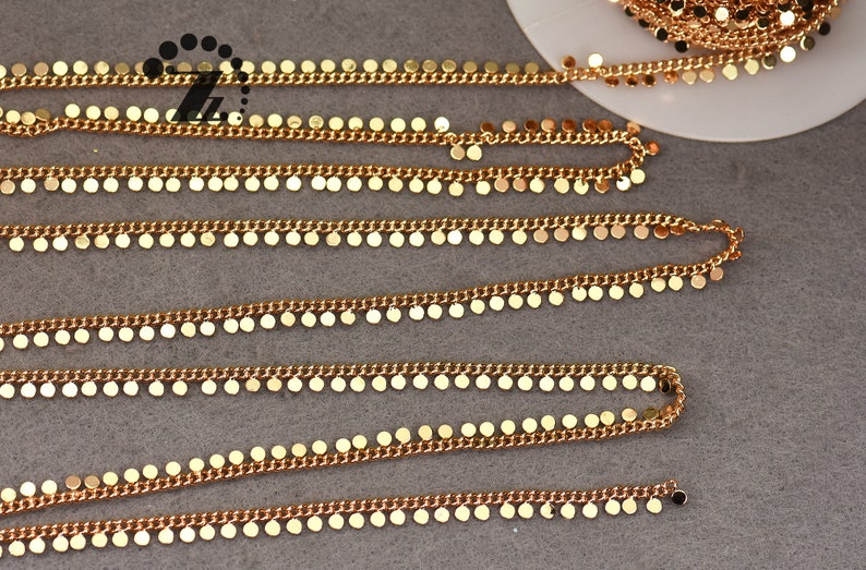 Gold Curb Chain With Round Charms18k Real Gold Plated - Etsy