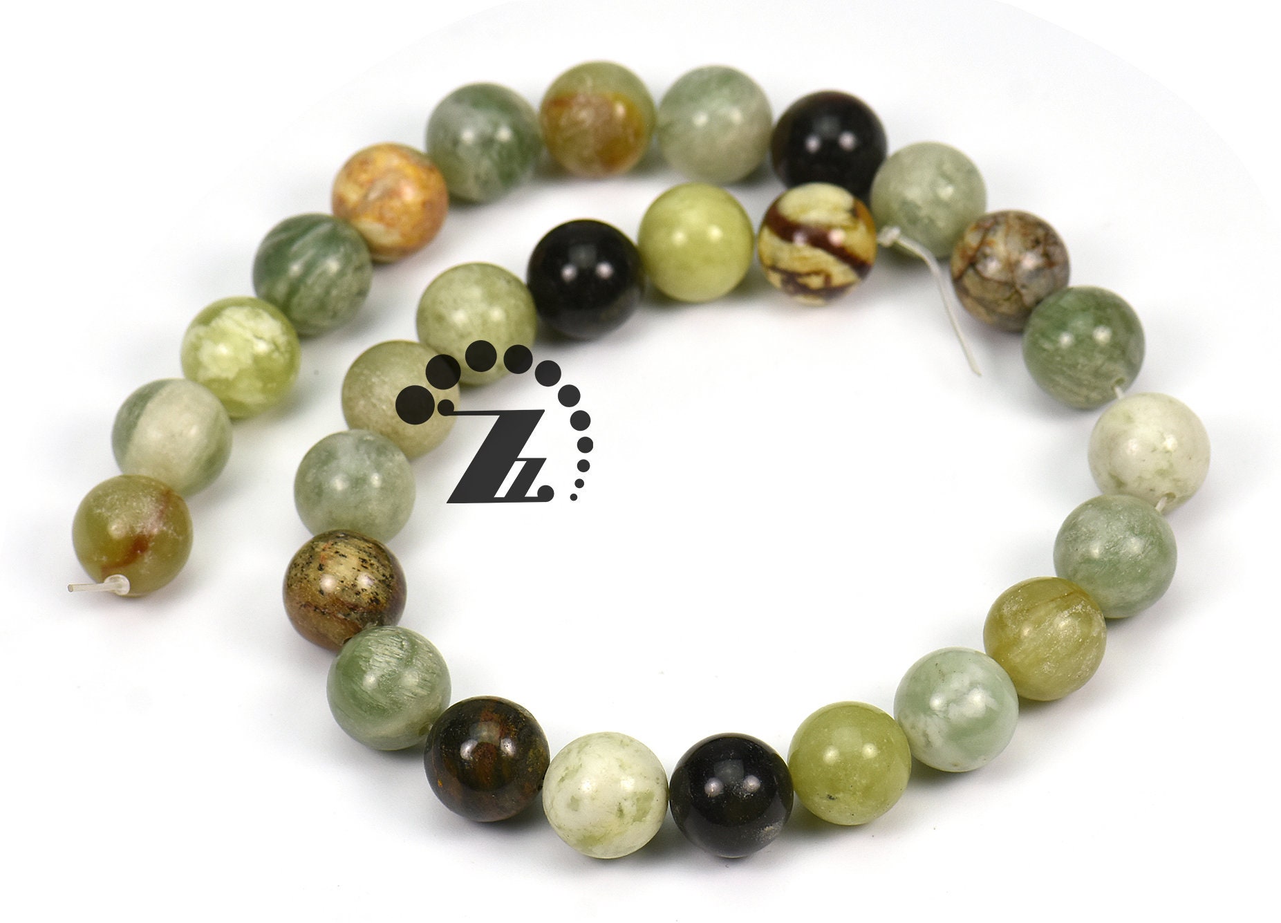 Flower Jade,15 Inch Full Strand Natural Flower Jade Smooth Round Bead ...