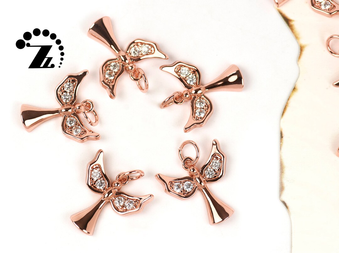 CZ Micro Pave Angel Charms,platinum/rose Gold/black Plated,cubic ...