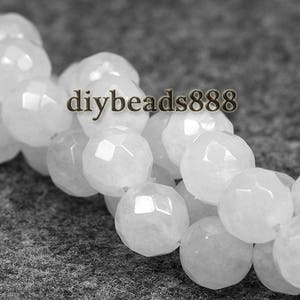 Jade,15 Inch Full Strand White Jade Faceted(64) Round Beads,transparent ...