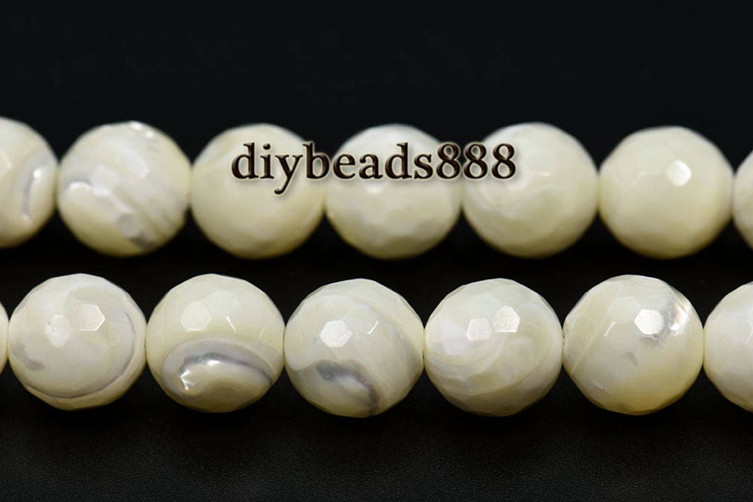 MOP,15 Inch Strand White Mop,mother of Pearl Faceted(128) Round Shell ...