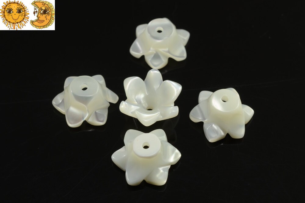 White MOP Lily Flower Shell Beadcarved Flowermopmother of | Etsy