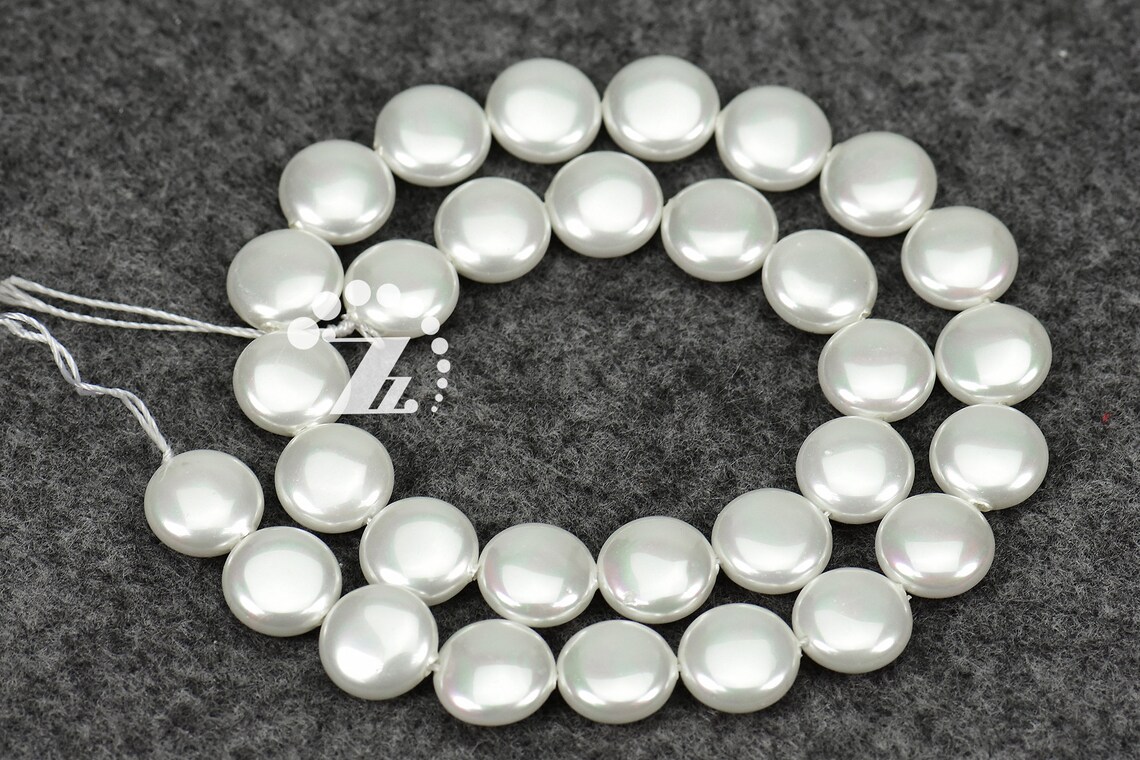 Shell Pearl15 Full Strand Sea Shell Pearl Smooth Coin | Etsy