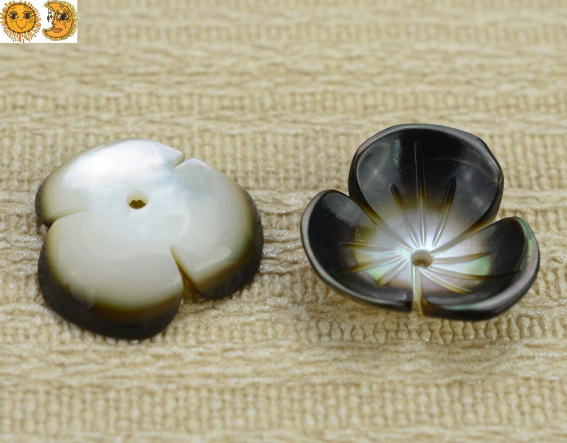 Black Shell10 pcs of natural Black shell carved flower | Etsy