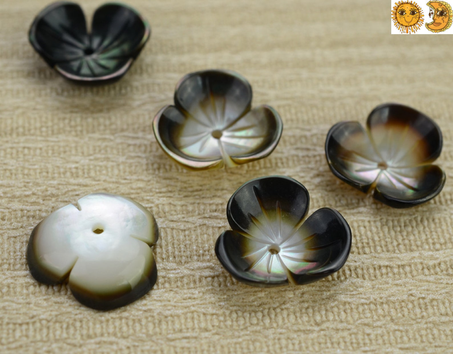 Black Shell10 pcs of natural Black shell carved flower | Etsy