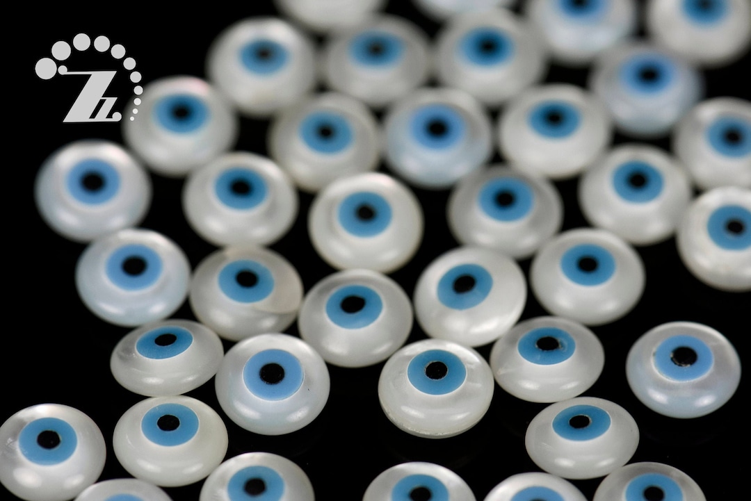 10 Pcs White Shell Round Eye Beads,double Sided Evil Eye Beads,natural ...