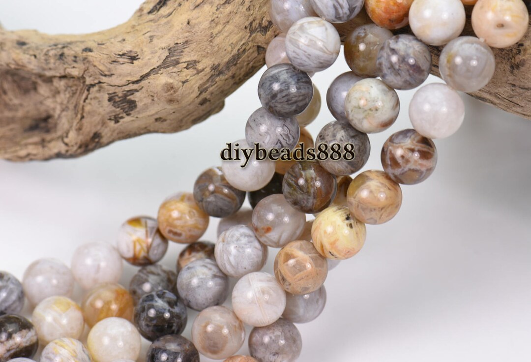 Bamboo Leaf Agate,15 Inch Full Strand Bamboo Leaf Agate Smooth Round ...