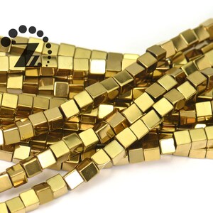 Hematite Smooth Cube Beads,square Beads,electroplated Hematite,gold,2mm ...