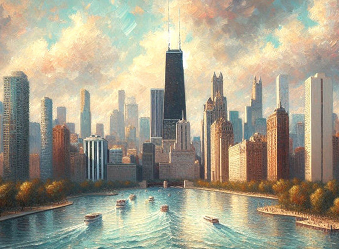 CHICAGO Skyline. Landscape. Painting Giclee Canvas 16"x20" With Mat ...
