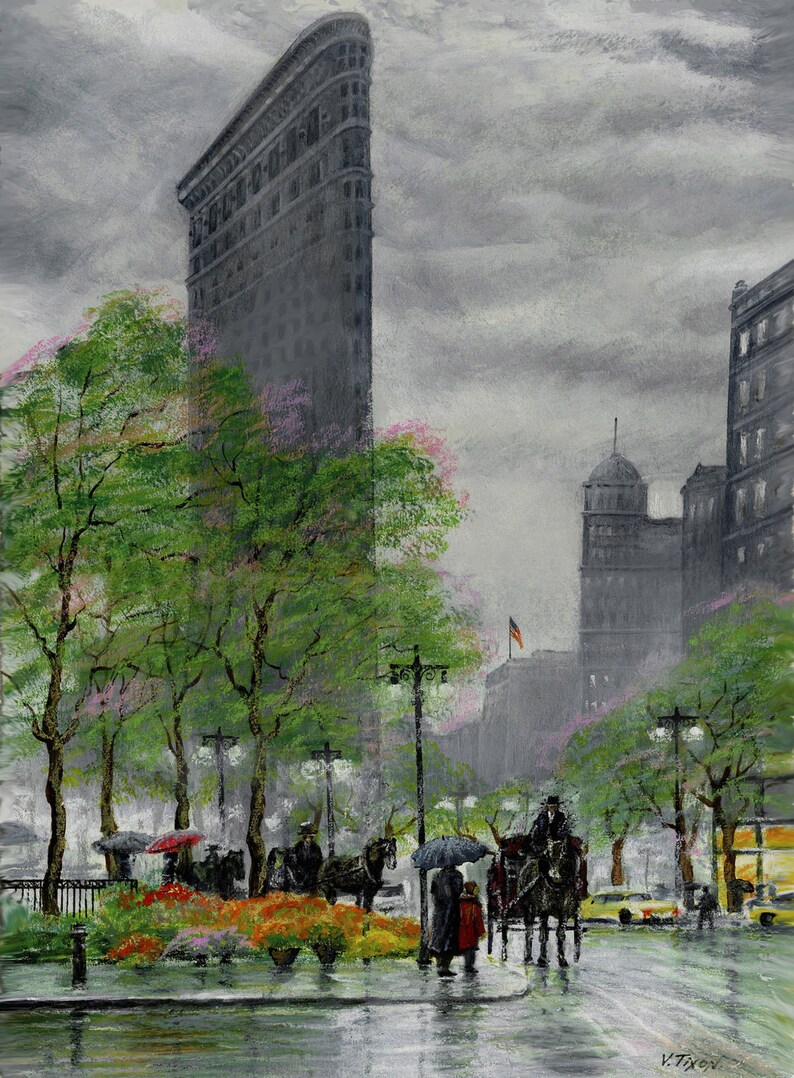 New York. the Flatiron Building. Painting on Giclee Canvas - Etsy