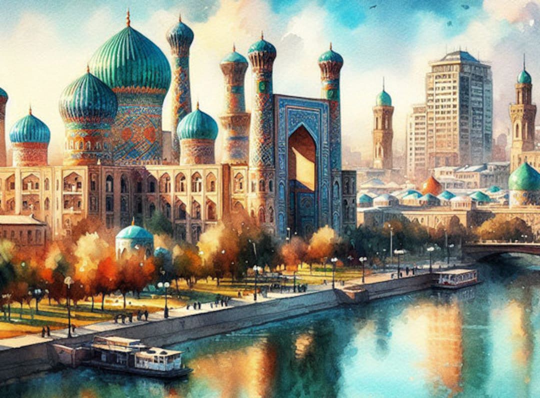 TASHKENT Uzbekistan Cityscape Landscape 16"x20" With Mat Frame Painting ...