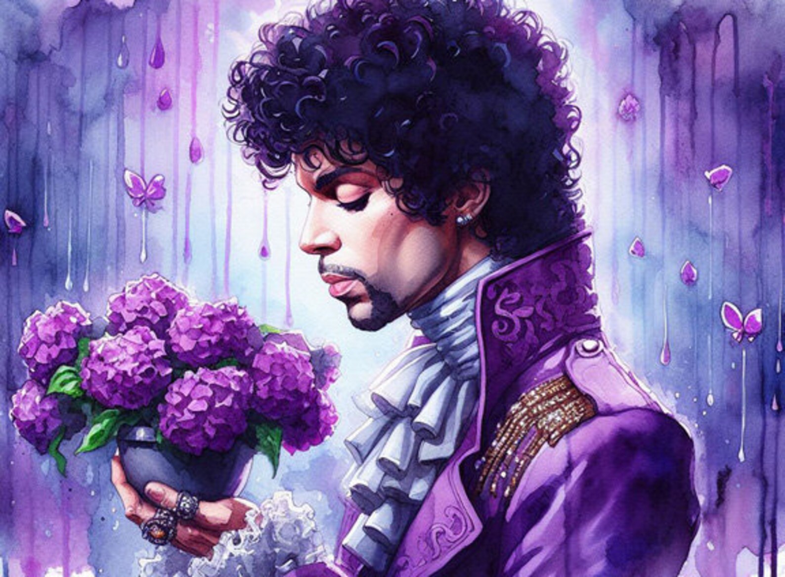 PRINCE Purple Rain Portrait Painting Giclee Canvas 16"x20" With Mat ...