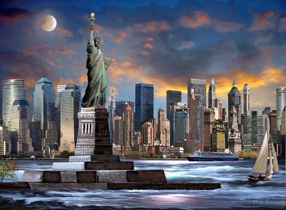 The Statue of Liberty. New York City. NYC. Skyline. Skyscreapers ...