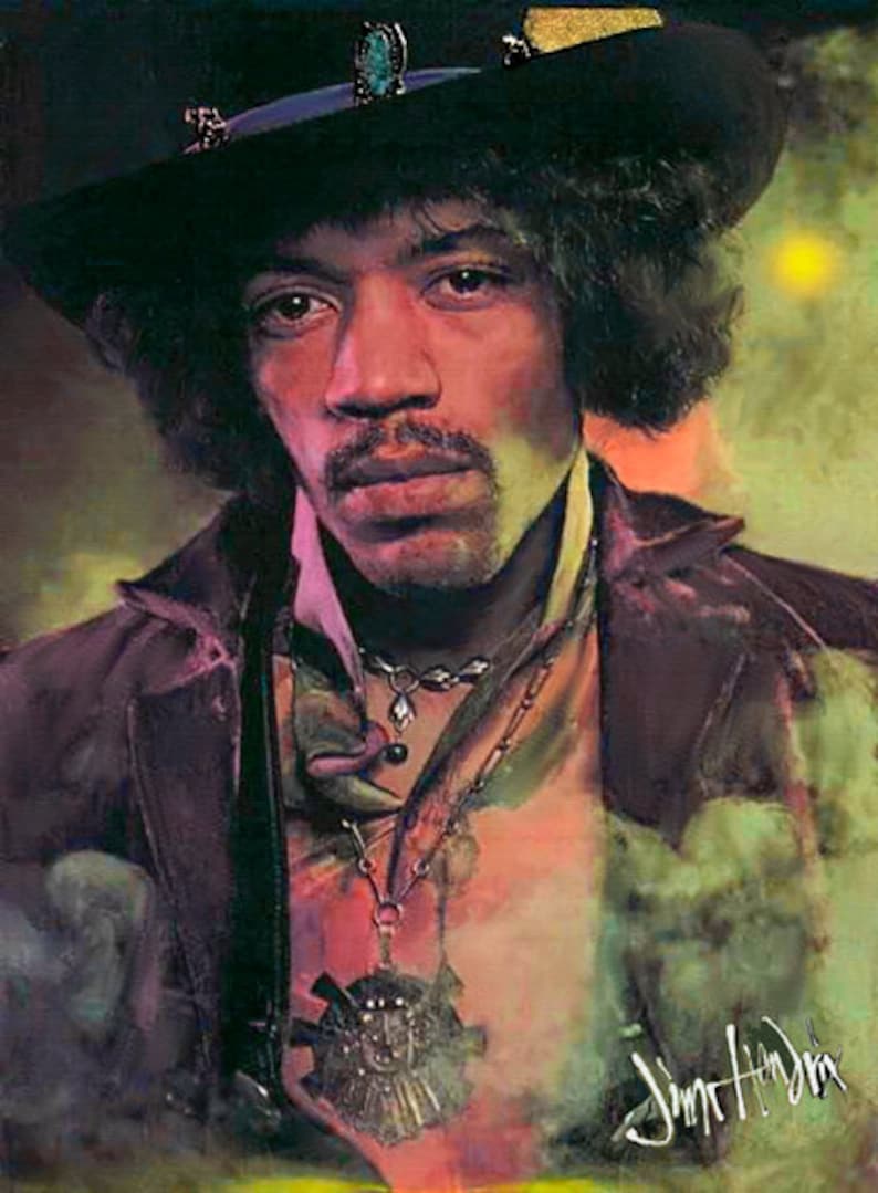 Jimi Hendrix Painting on Giclee Canvas 16"x20" With Mat Frame. Rock ...