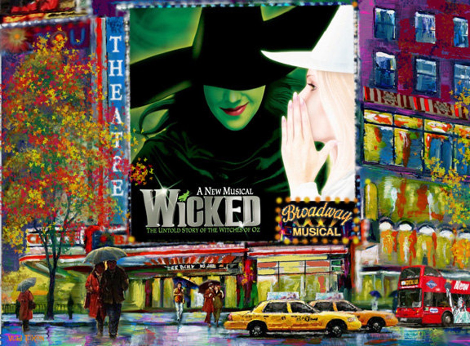 WICKED Broadway Musical Show. Times Square New York City. Painting on ...