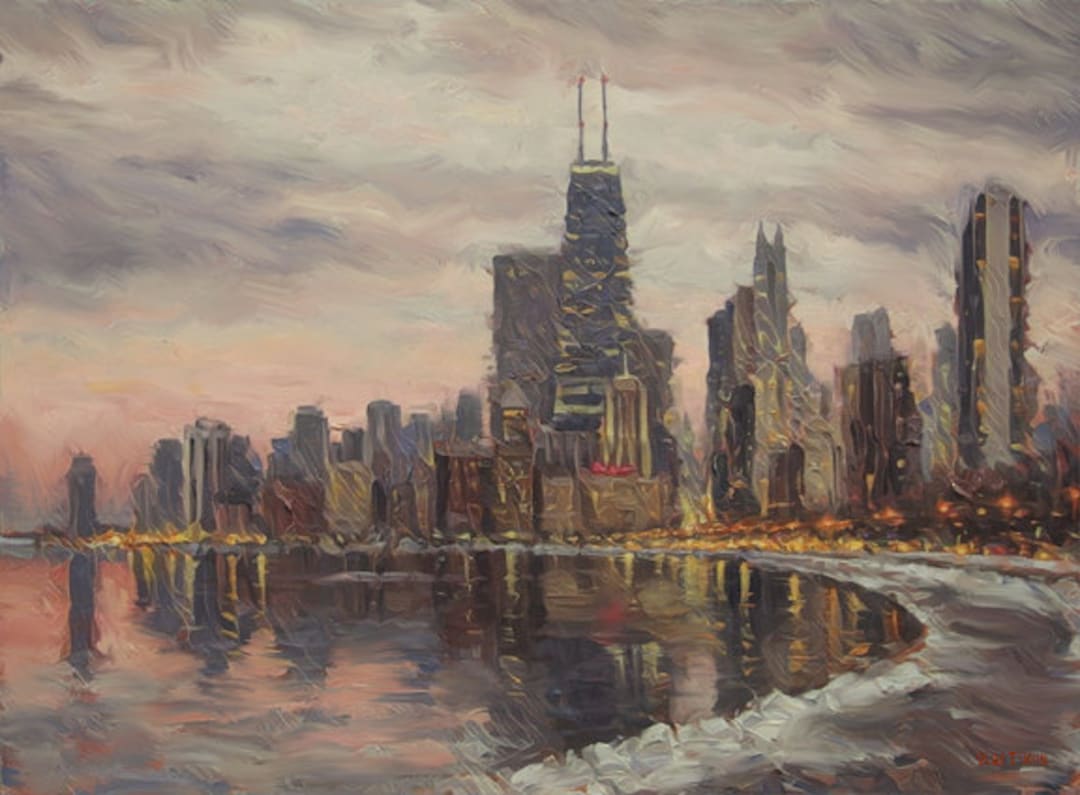 CHICAGO Skyline. Landscape. Painting Giclee Canvas - Etsy